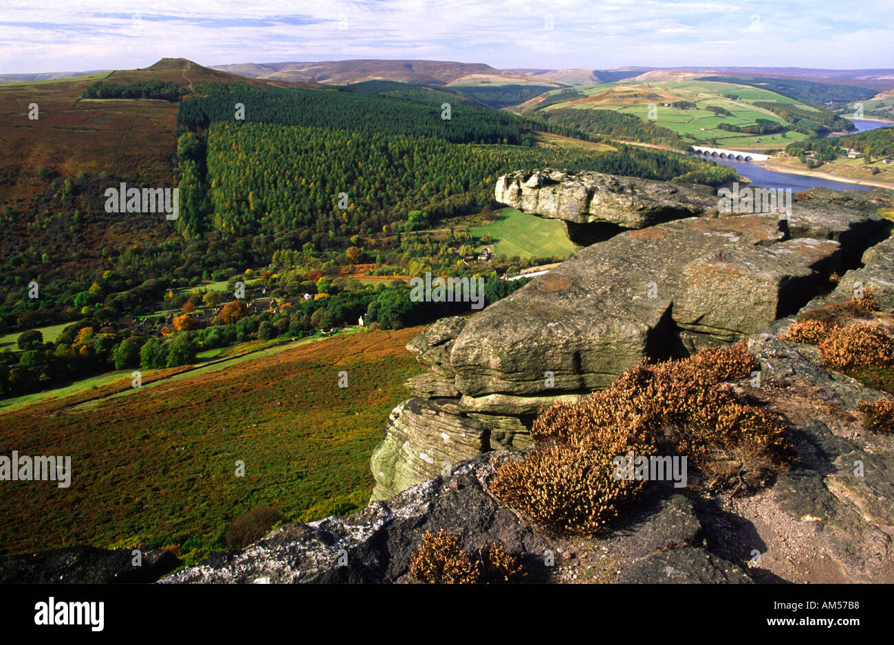 View from Bamford Edge towards Win Hill and Ladybower Reservoir in the ...