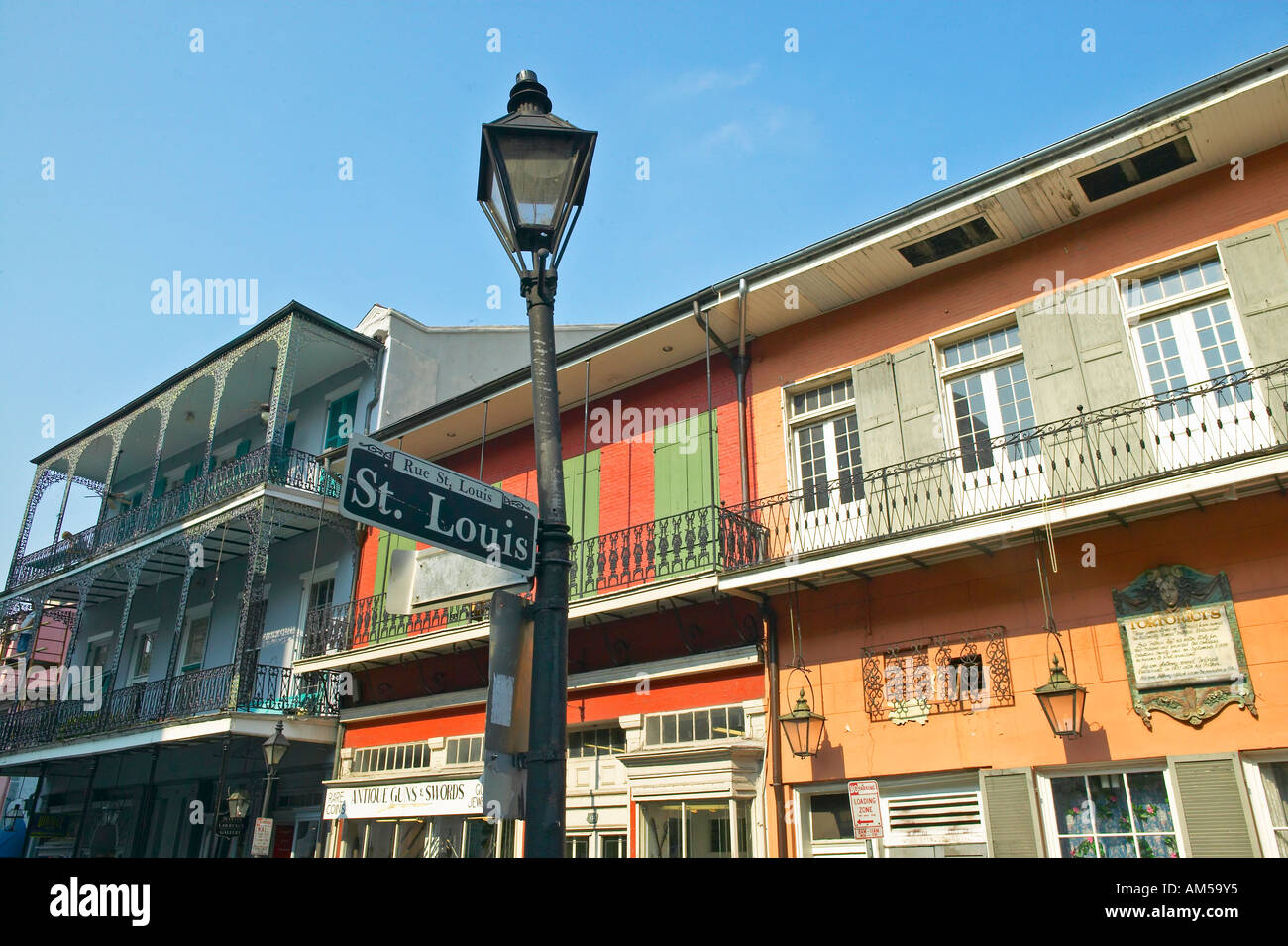 St Louis road sign and lamp post in French Quarter of New Orleans ...