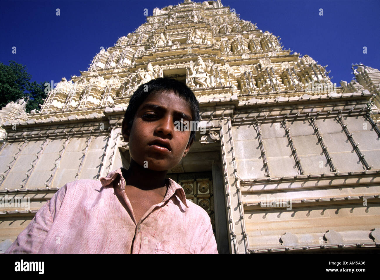 Boy in front of a Hindu Temple in the grounds of the Maharajas Palace ...