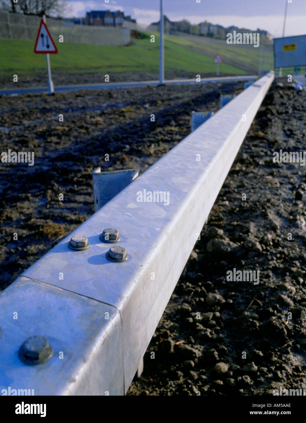 Galvanised steel crash barrier showing zinc crystals, England, UK Stock ...