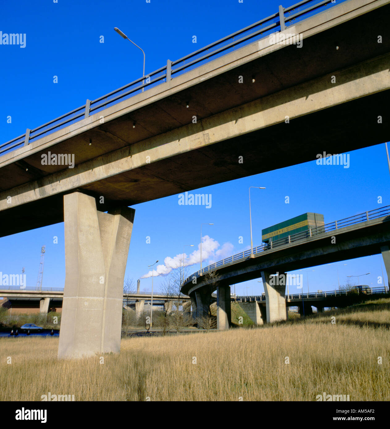 Elevated trunk road intersection on the A19, near Middlesbrough ...