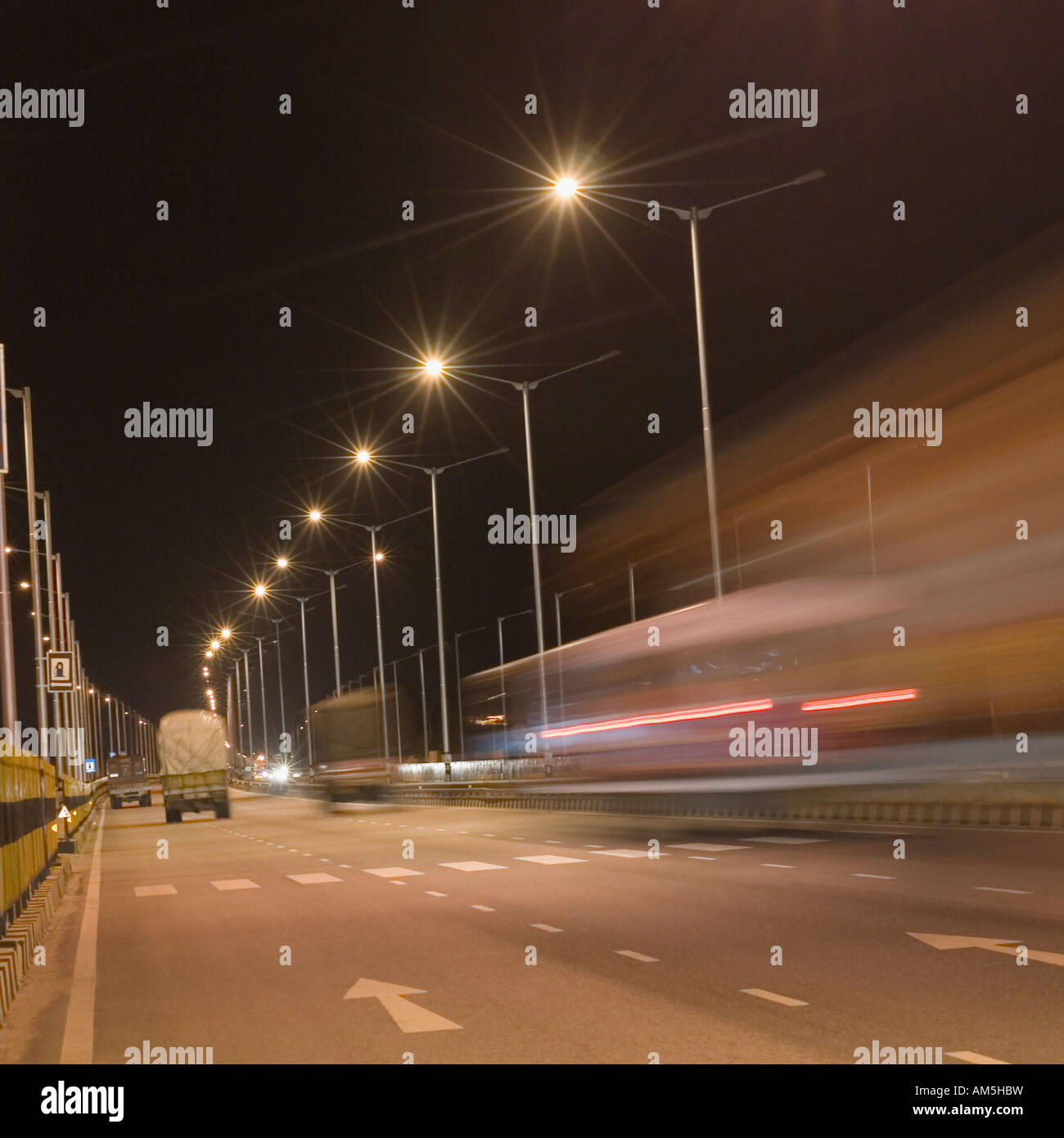 Truck on the highway at night, Delhi-Mumbai Highway, India Stock Photo ...