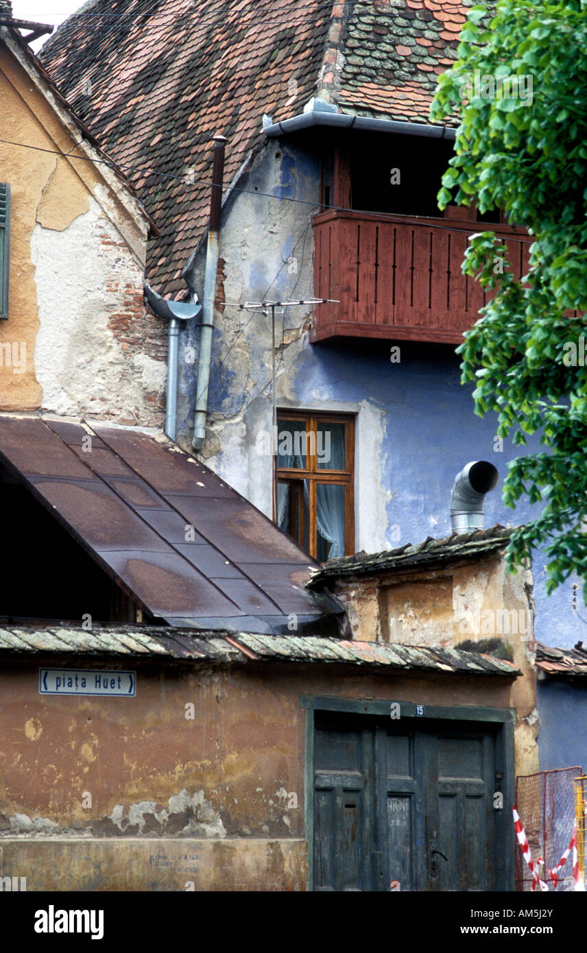 Romania, Transylvania, Sibiu, quaint blue house on Piata Huet Stock ...