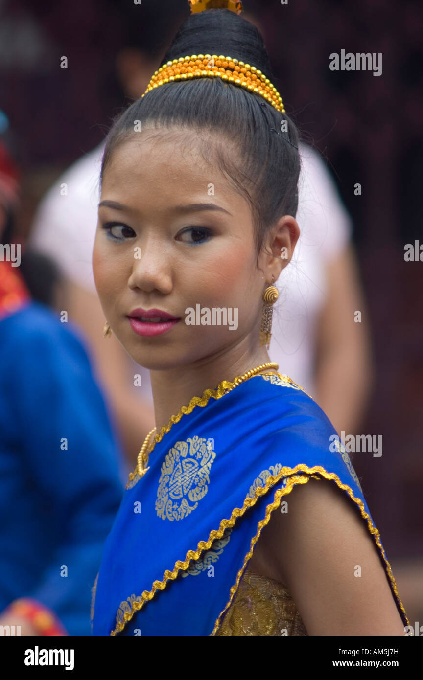 Young woman participating in the Pi Mai parade Luang Prabang, Laos ...