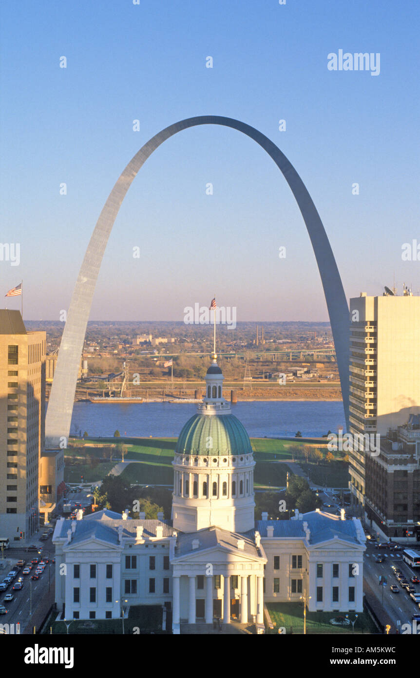 St Louis arch with Old Courthouse and Mississippi River MO Stock Photo ...