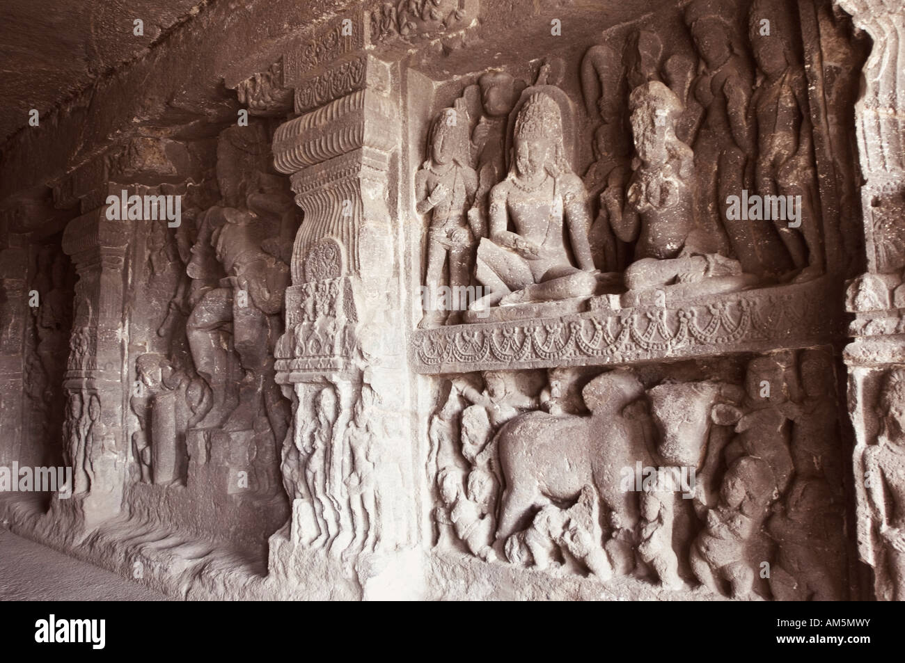 Statue carved in a cave, Ellora, Aurangabad, Maharashtra, India Stock ...