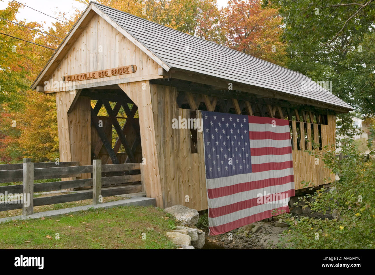 The Cilleyville Bog covered bridge in Andover New Hampshire Stock Photo ...