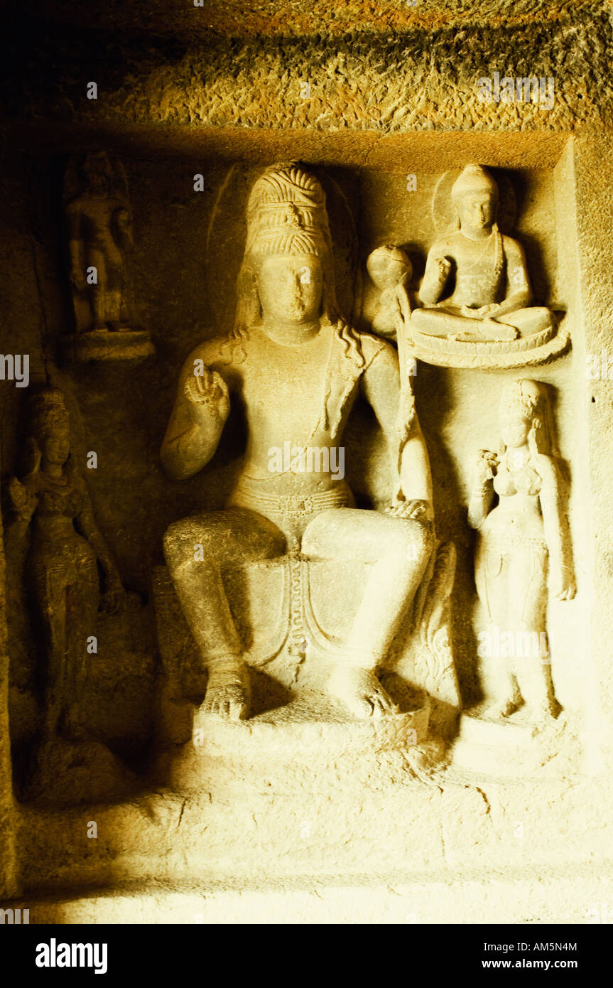 Statues in a cave, Ellora, Aurangabad, Maharashtra, India Stock Photo ...