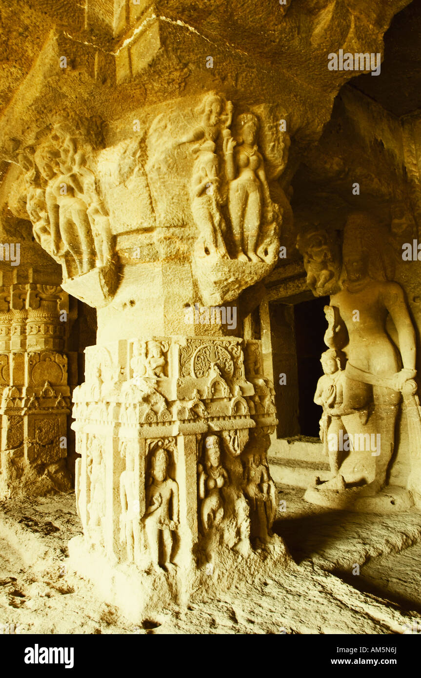 Statues in a cave, Ellora, Aurangabad, Maharashtra, India Stock Photo ...