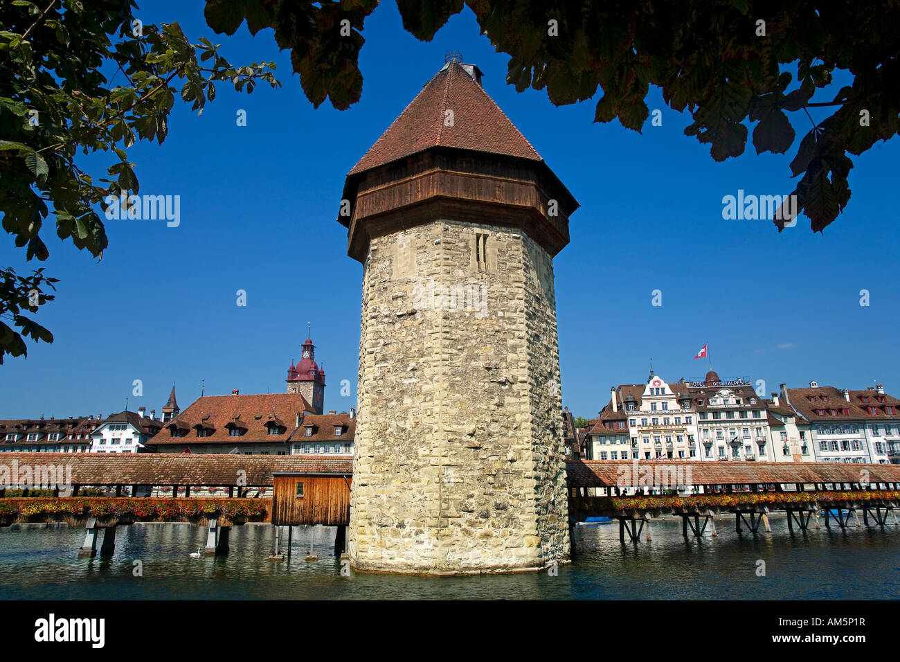 Water tower, old town and Kapellbruecke, Lucerne, Switzerland, Europe ...
