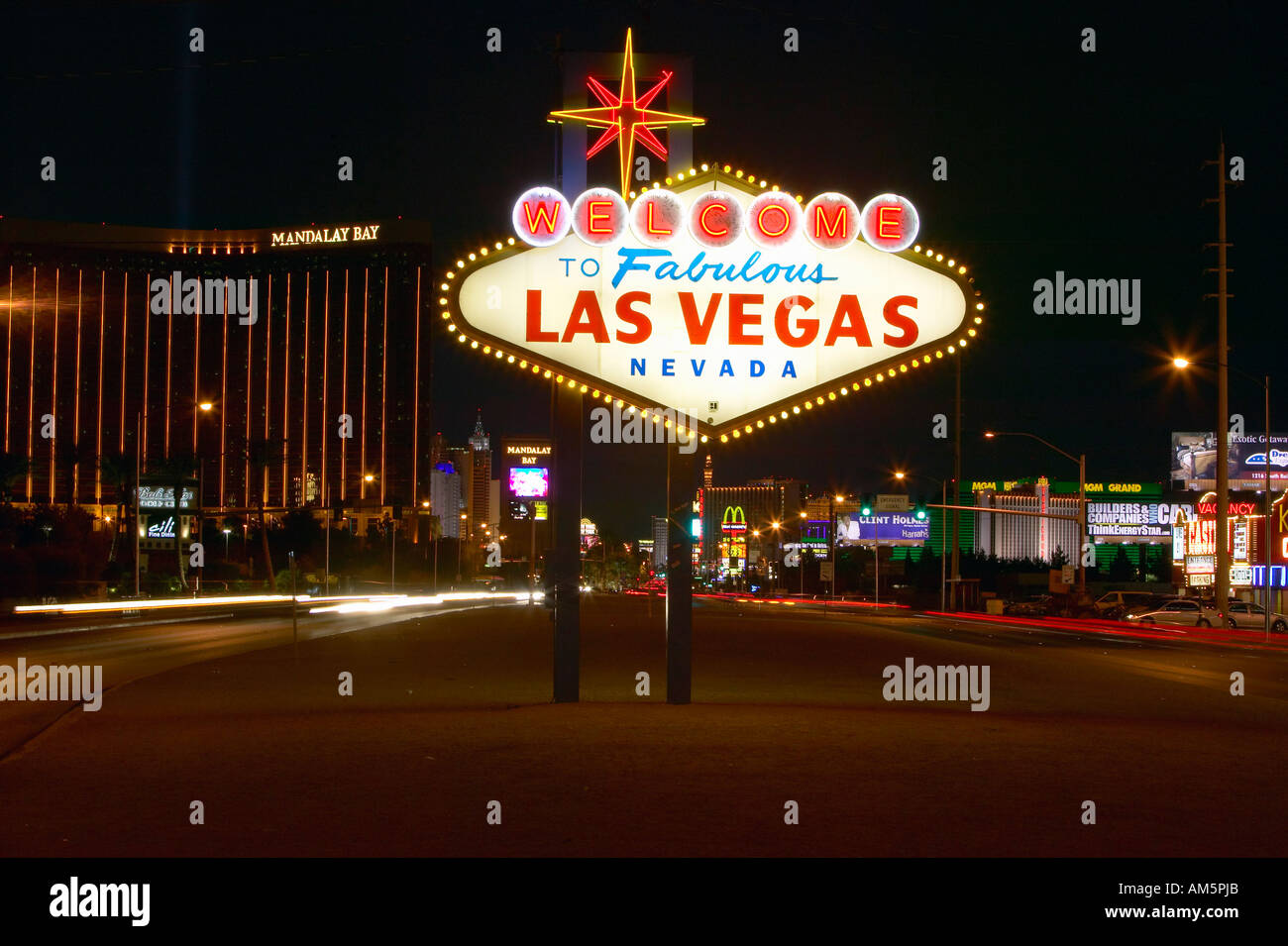 Colorful sign reads Welcome to Fabulous Las Vegas Nevada at night Stock ...