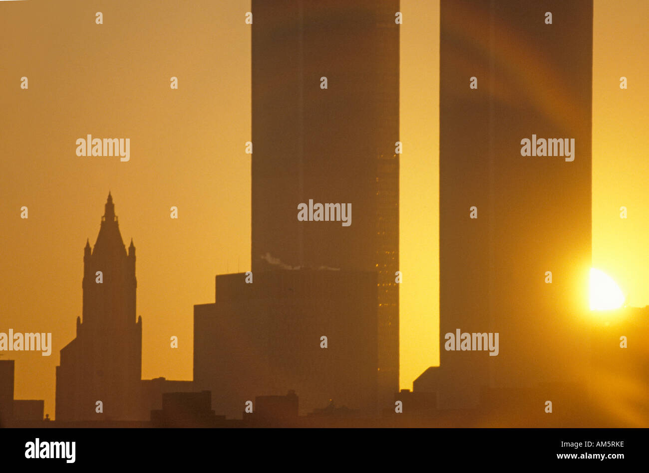 Sunset on World Trade towers New York City NY Stock Photo - Alamy