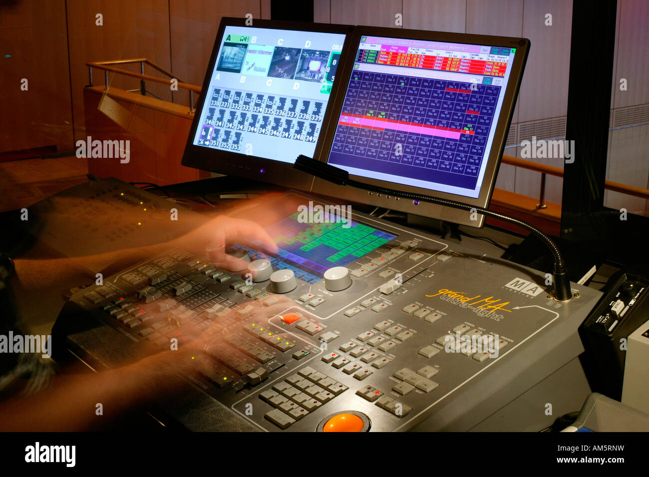 Monitoring desk for sounds and lights Stock Photo - Alamy