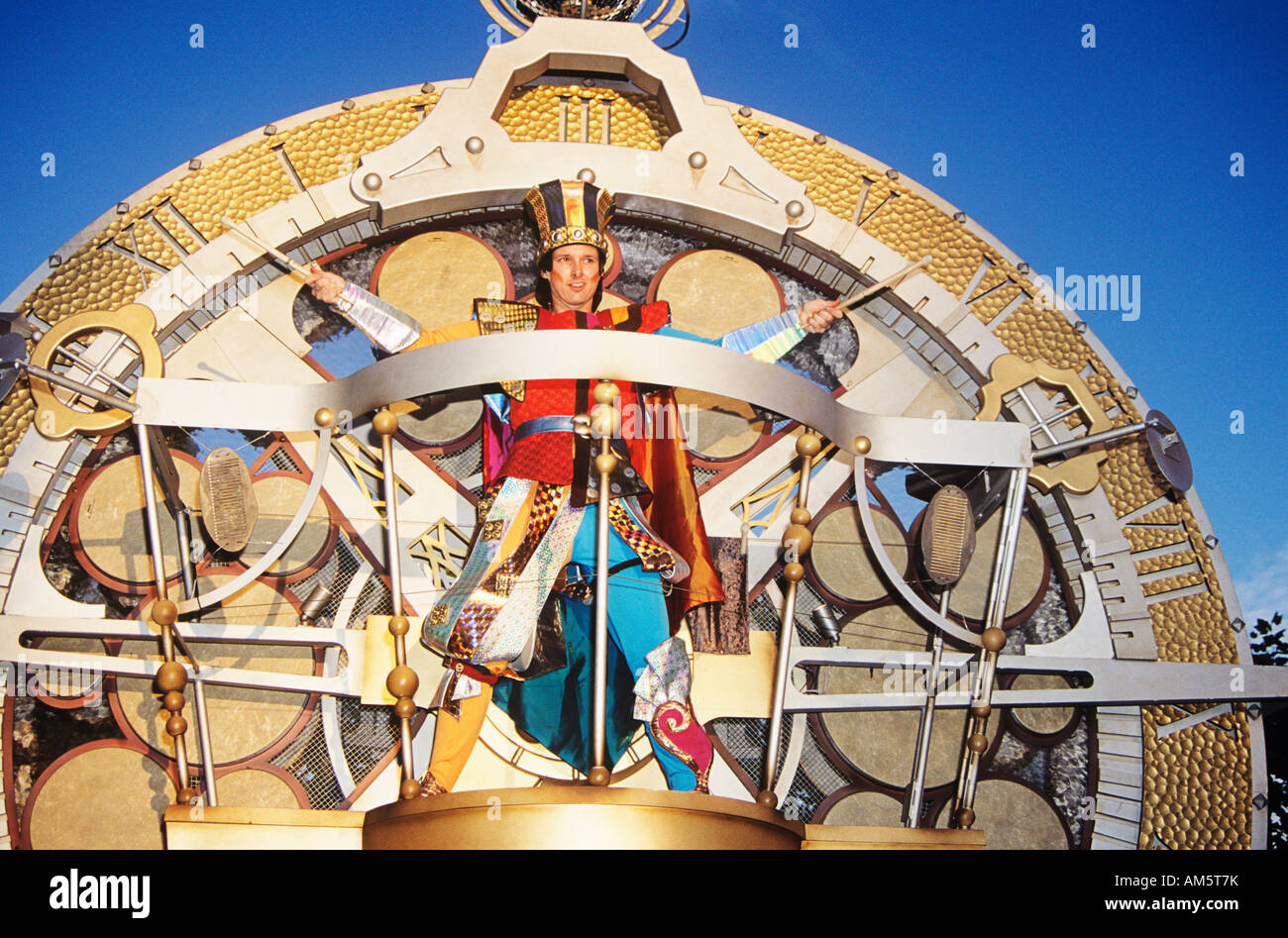 Drummer on a clock shaped float in parade, Disney MGM Studios, Orlando ...