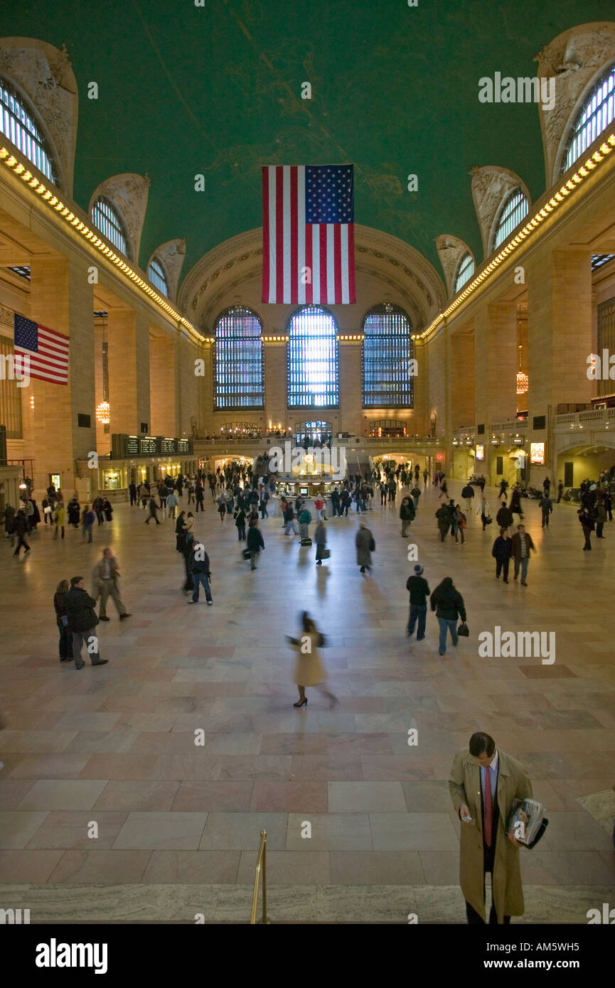 Grand Central Station panoramic view with American Flag at Amtrak ...