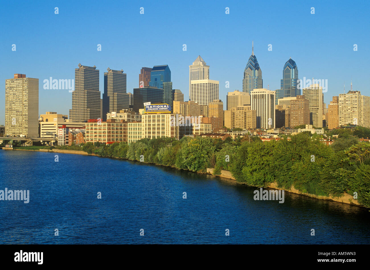 Sunset over Philadelphia skyline from the Schuylkill River PA Stock ...