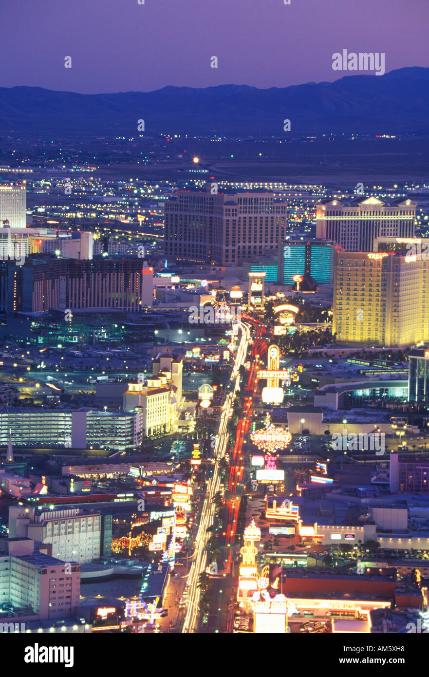 View of the strip at night from the Stratosphere Tower NV Stock Photo ...