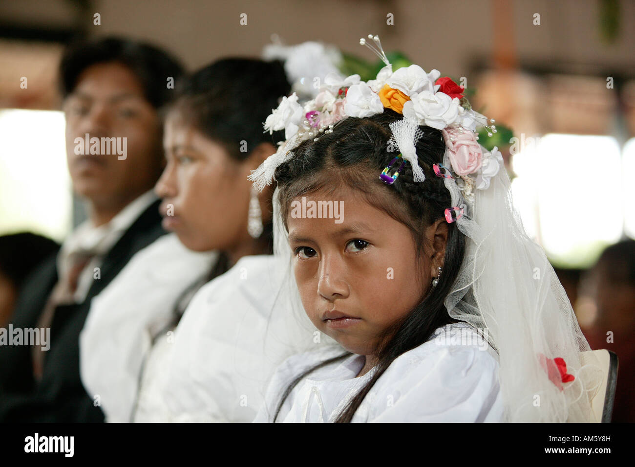 Bride with flower girl, Indian wedding, Loma Plata, Chaco, Paraguay ...
