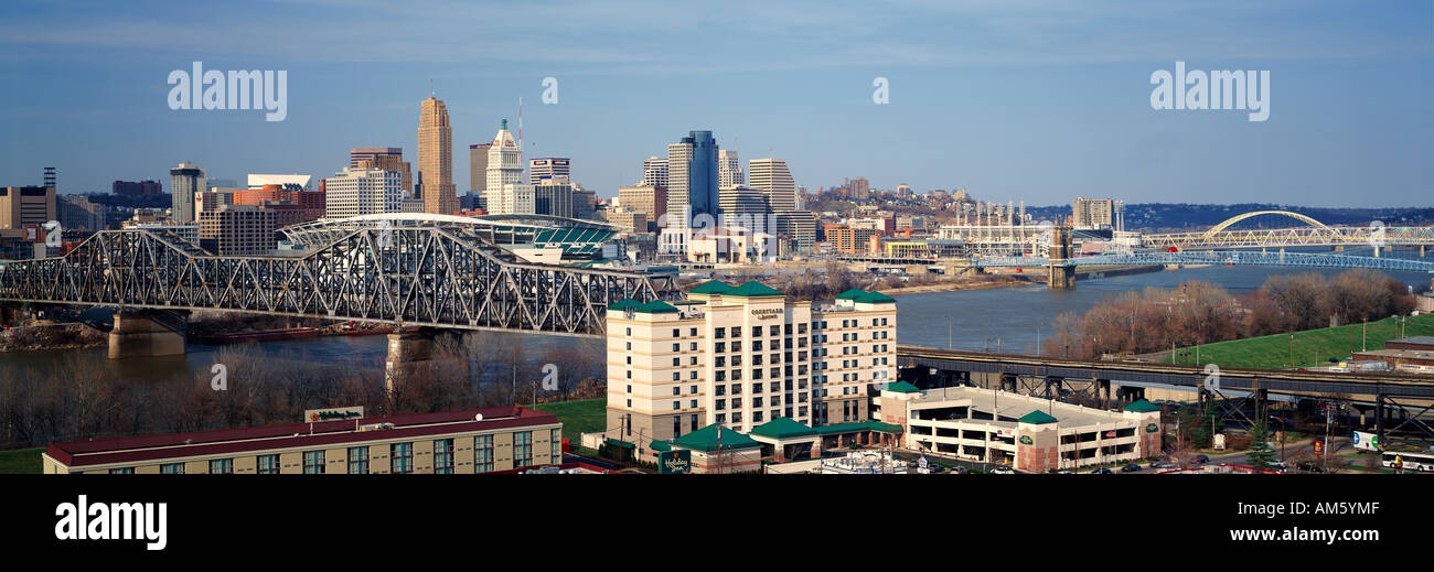 Panoramic afternoon shot of Cincinnati skyline Ohio and Ohio River as ...