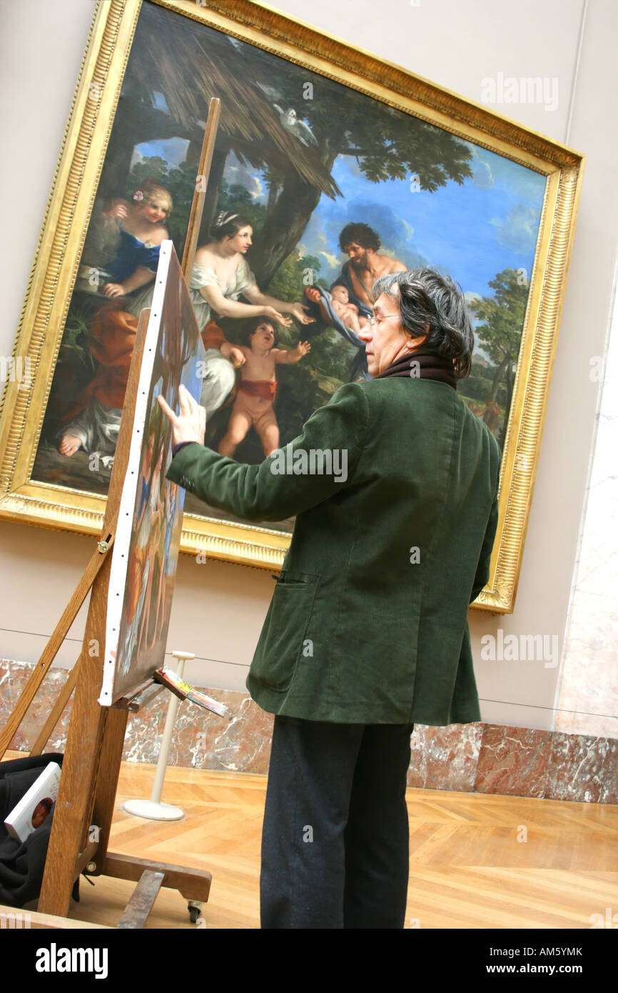 French artist reproduces a painting in the Louvre, Paris, France Stock ...