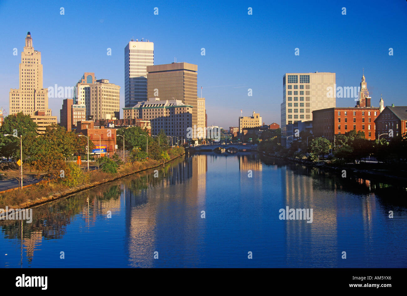 Providence RI skyline in the morning from the Seekonk River in Autumn ...