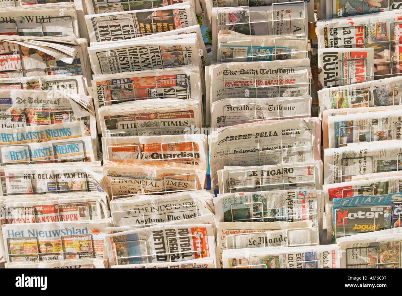 European newspapers on news stand Stock Photo - Alamy