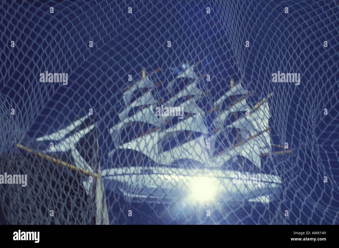 schooner ship in light and netting New Jersey US America Stock Photo ...