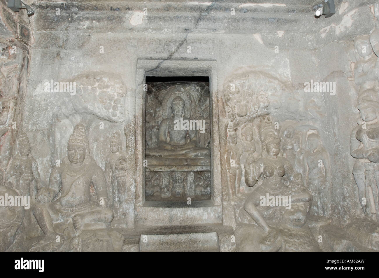 Statues carved in a cave, Ellora, Aurangabad, Maharashtra, India Stock ...