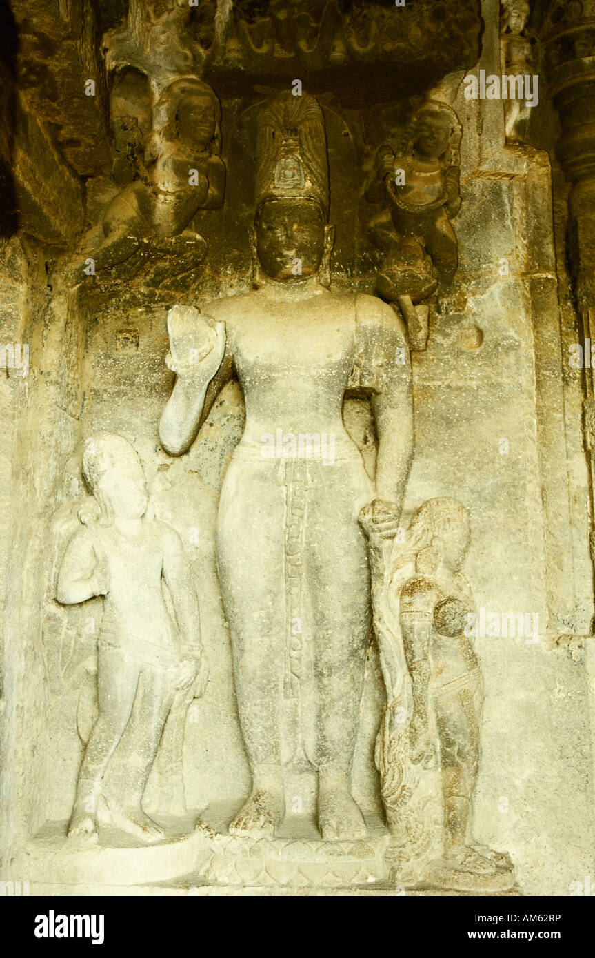 Statues in a cave, Ellora, Aurangabad, Maharashtra, India Stock Photo ...