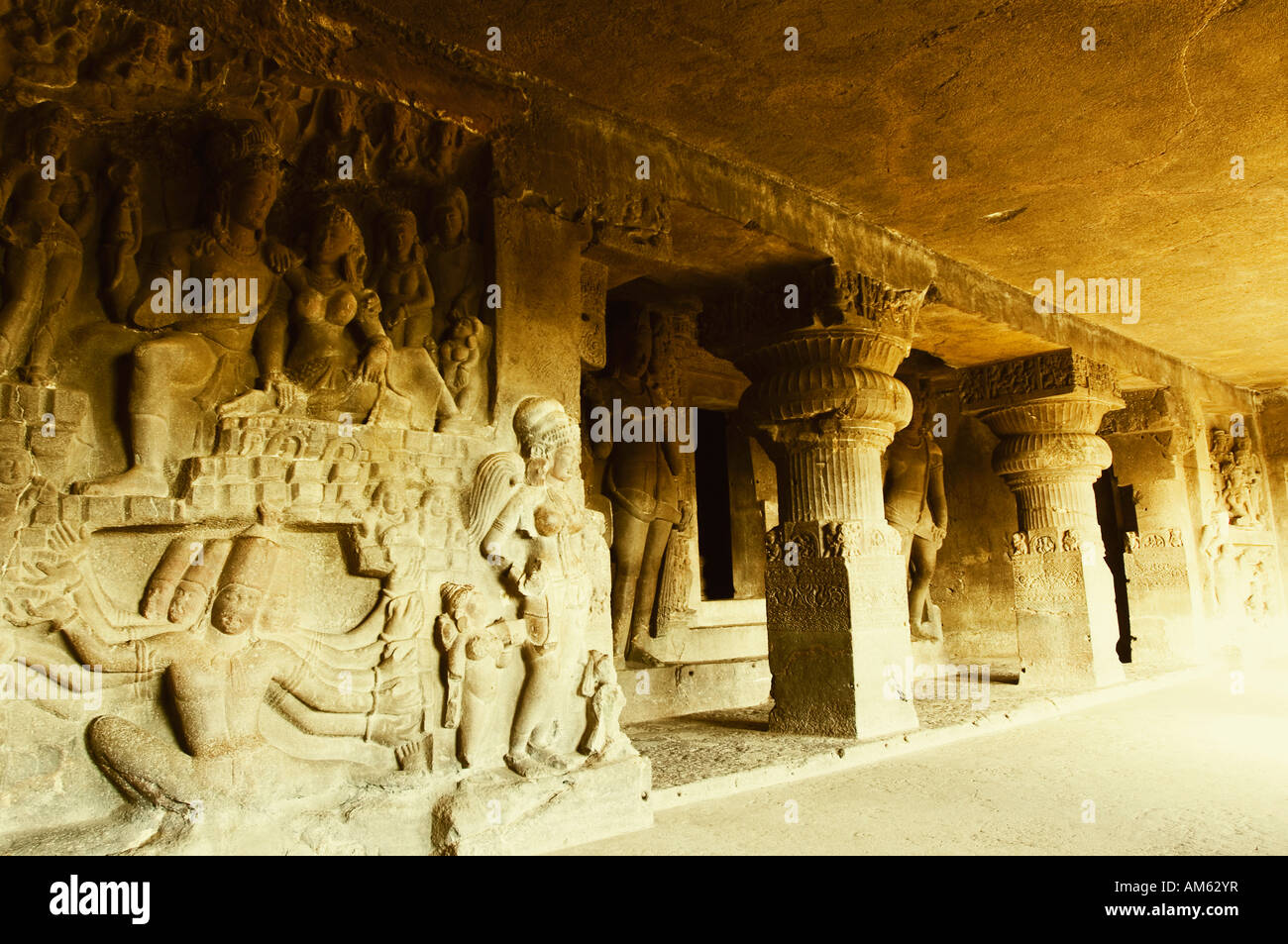 Statues in a cave, Ellora, Aurangabad, Maharashtra, India Stock Photo ...