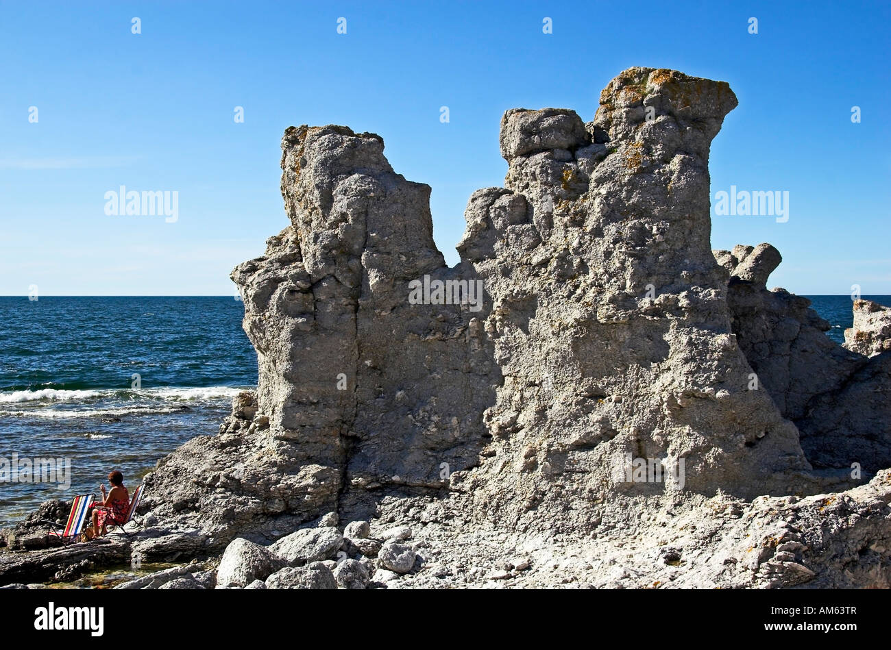 Limestone shapes in on the island Faroe, Gotland, Sweden Stock Photo ...