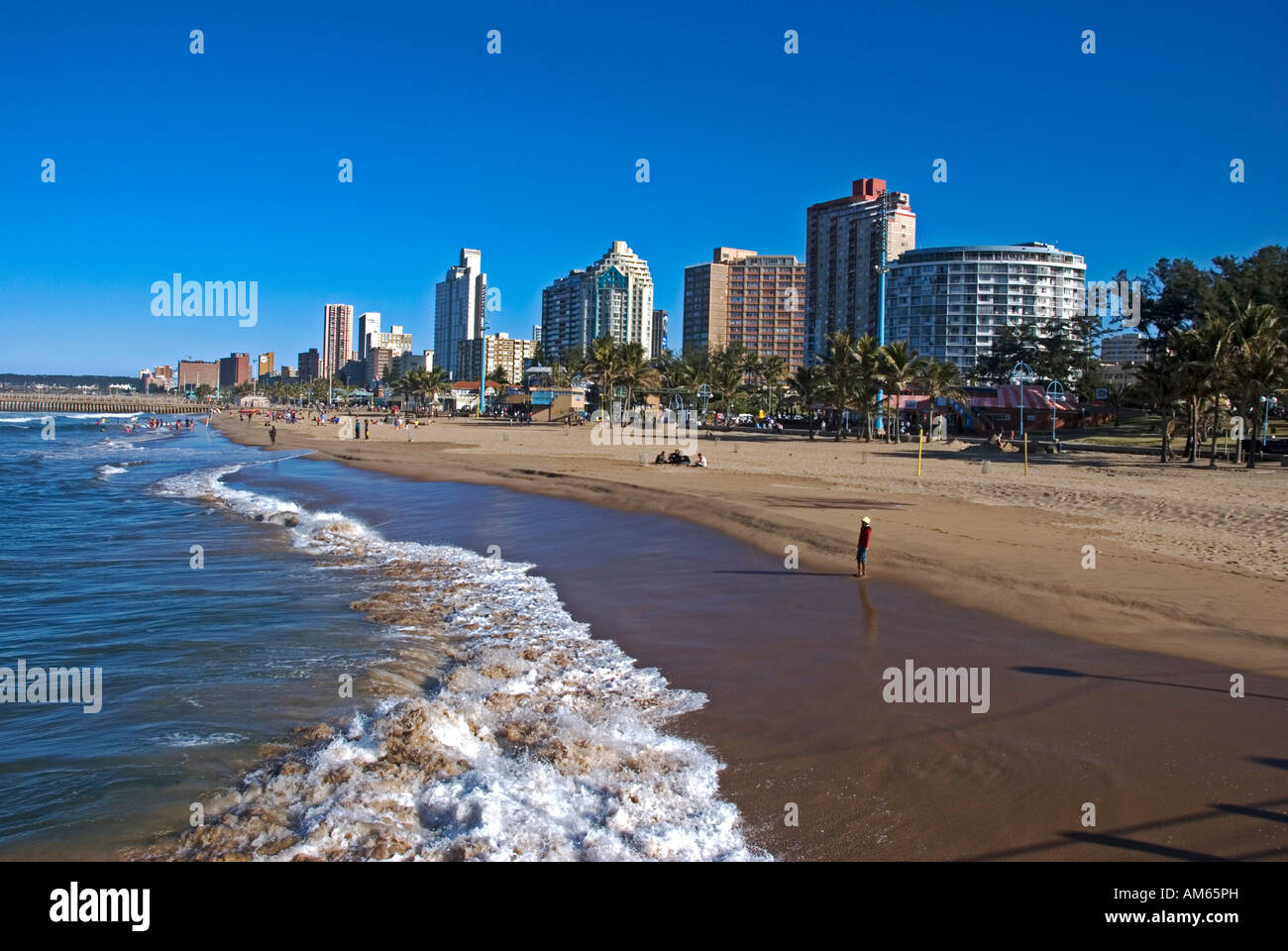 Golden mile beach and skyline of Durban, Kwazulu Natal, South Africa ...