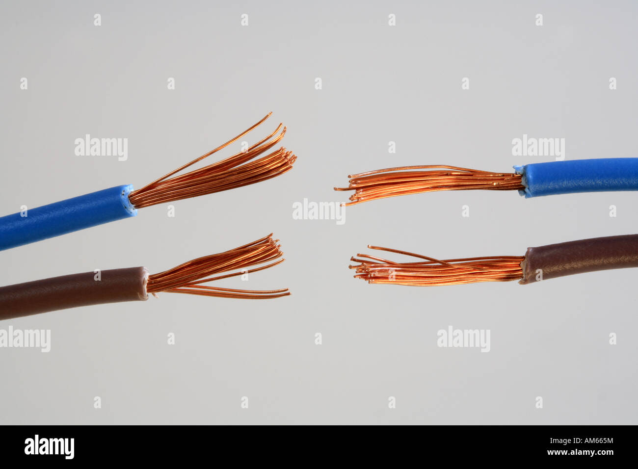 Cut blue and brown copper cable, no energy flow Stock Photo - Alamy