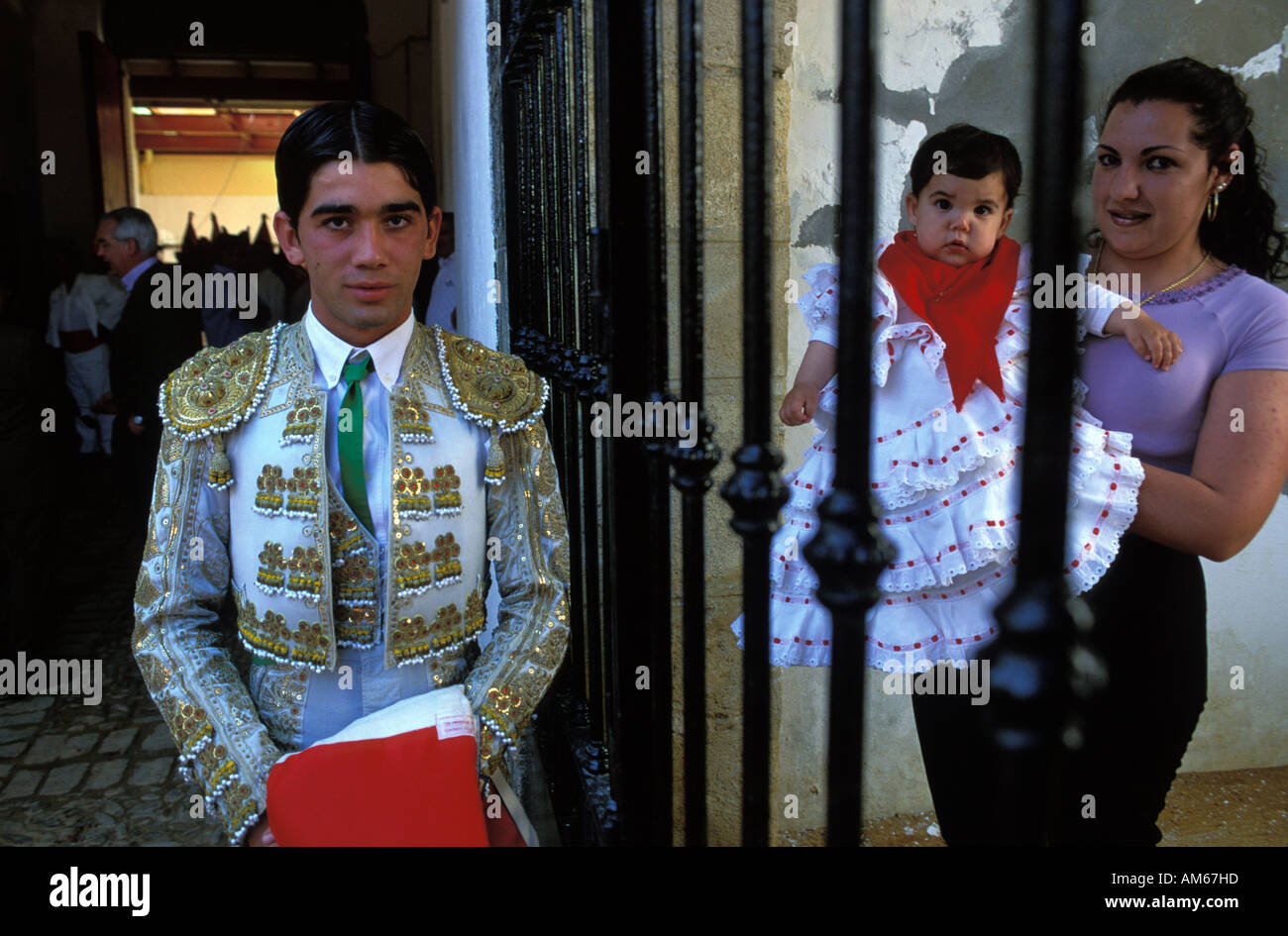 Jerez de la Frontera a bullfighter talking to his family waiting in the ...