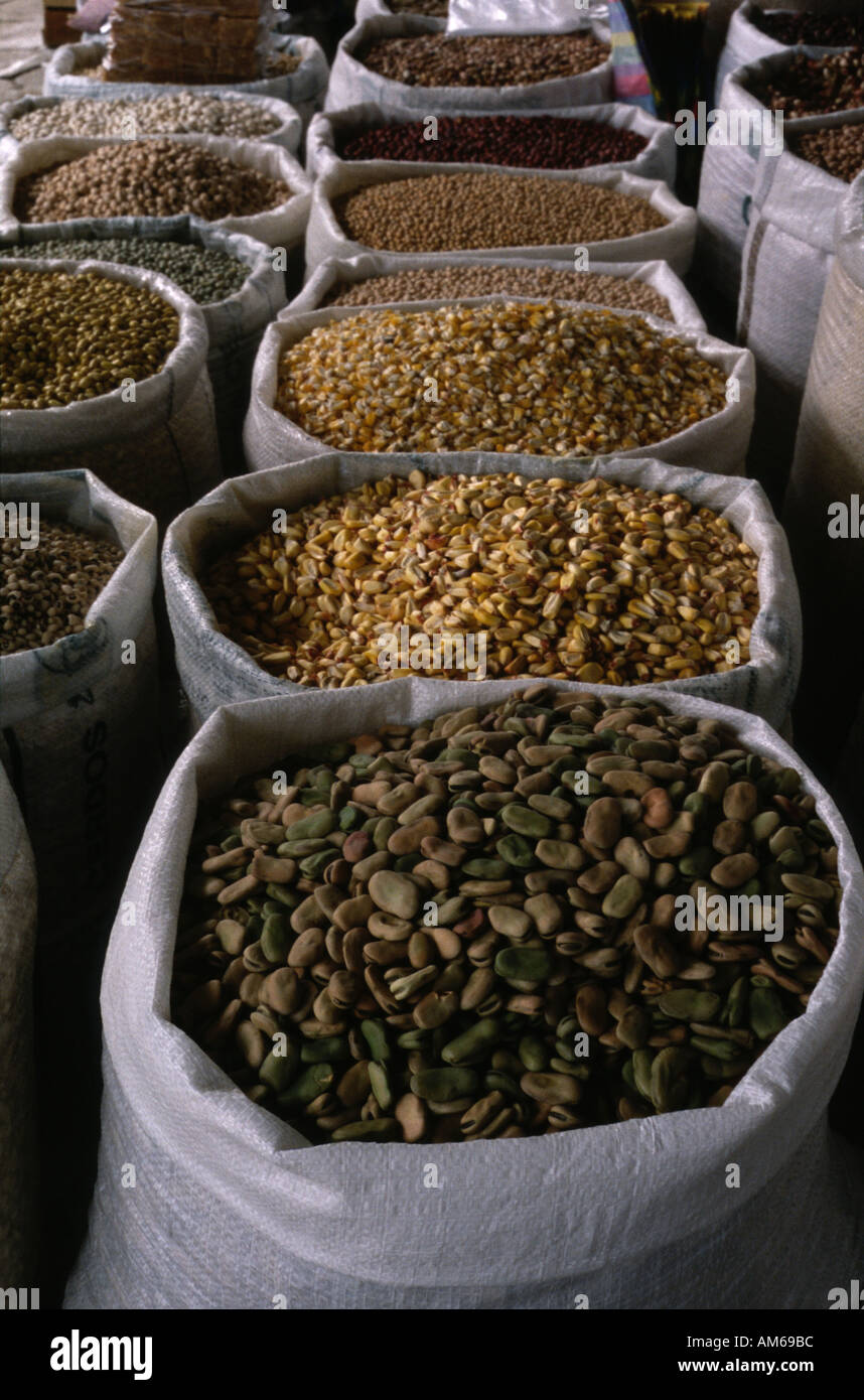 Sacks of Corn and beans Stock Photo - Alamy
