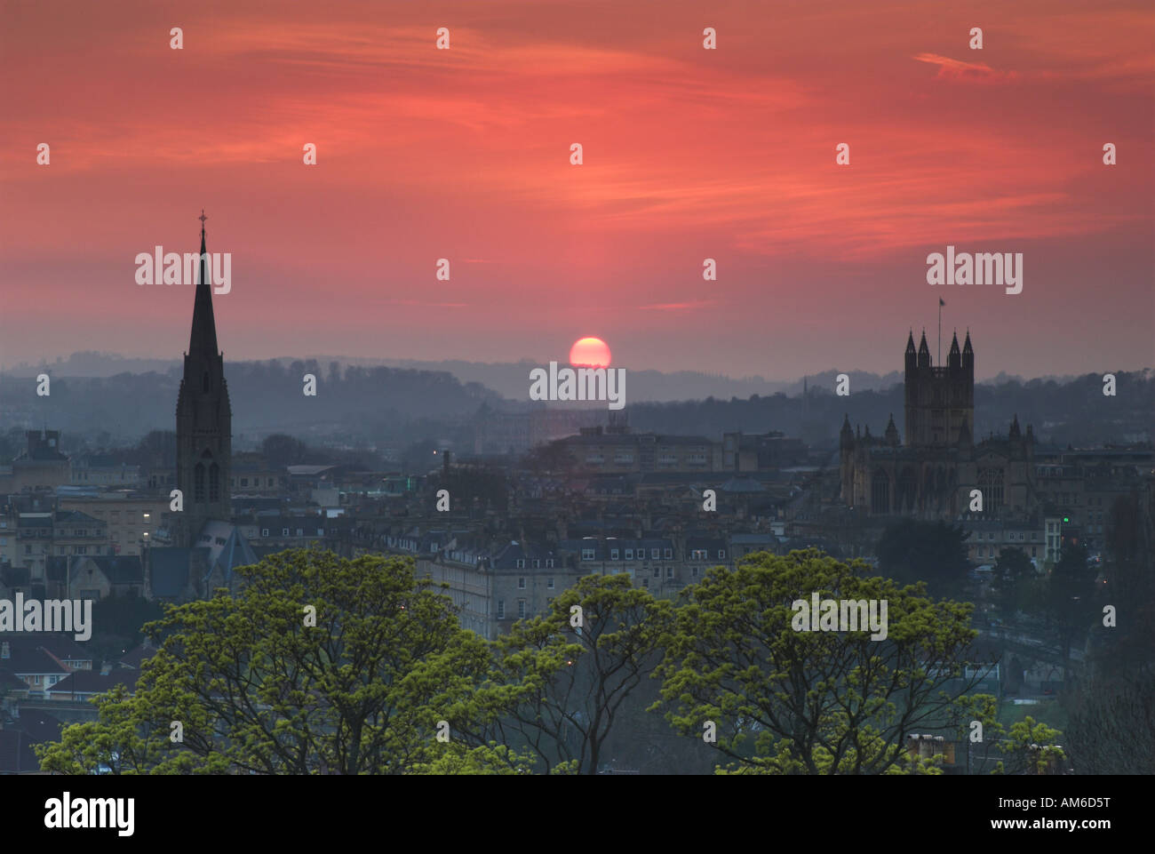 Bath including Bath Abbey at sunset from Bathwick Hill England Stock ...