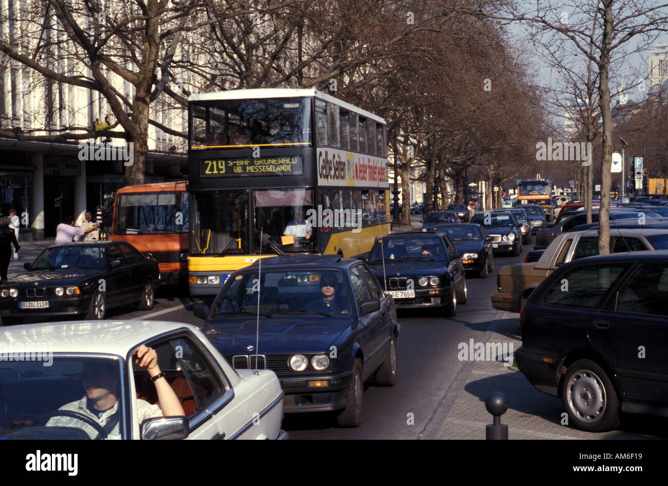 Germany Berlin a double decker bus on a bus lane passes by heavy ...