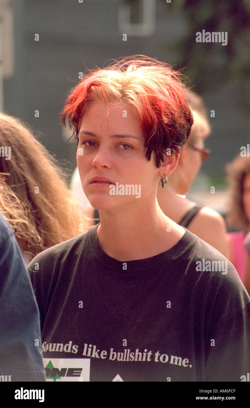 Woman age 23 looking depressed at Cedarfest. Minneapolis Minnesota USA ...