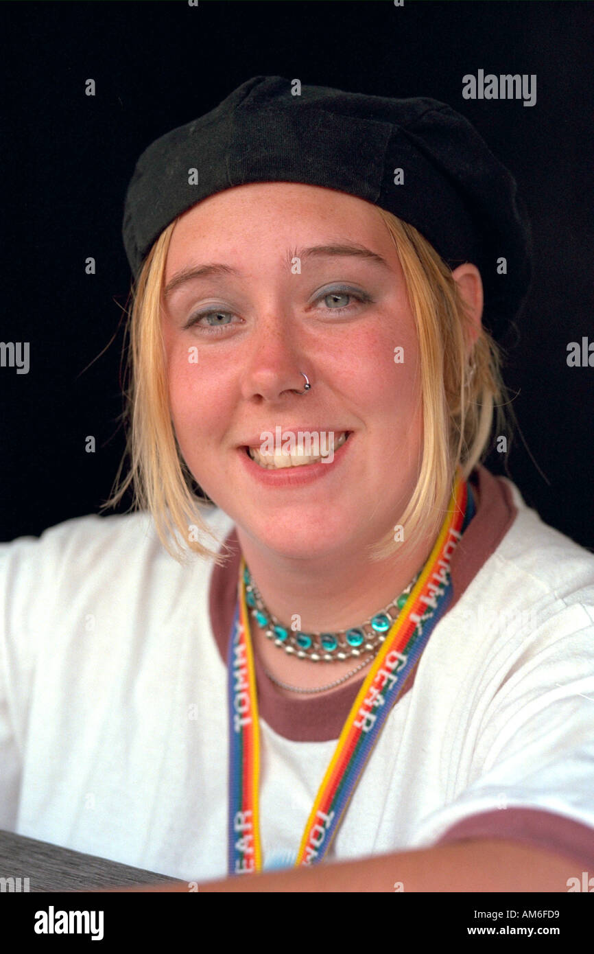 Girl age 19 smiling happily at Cedarfest. Minneapolis Minnesota USA ...