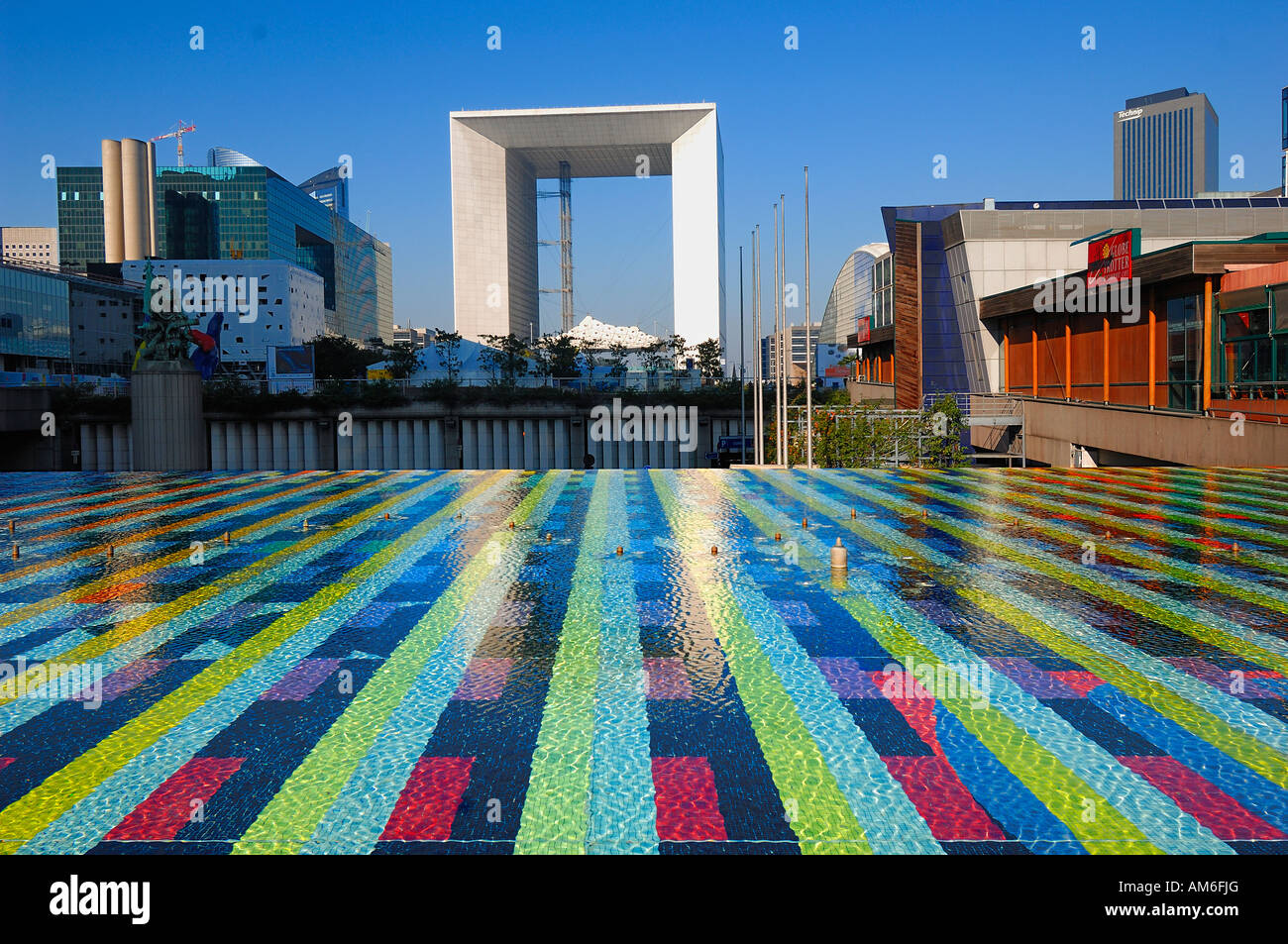La Defense with its Grande Arche and modern buildings, Paris Stock ...