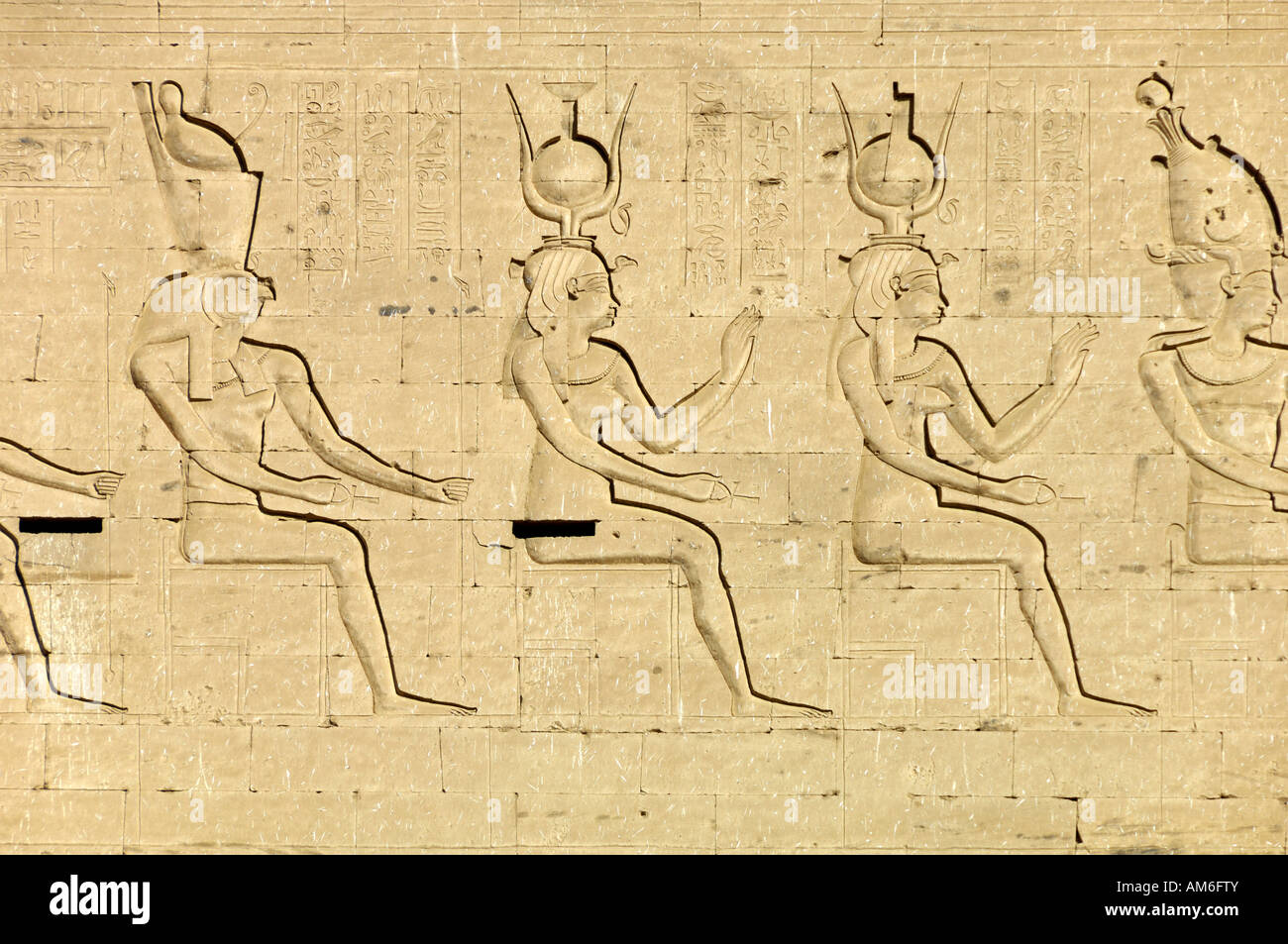 Horus Hathor Isis at Ptolemic temple of Horus Edfu Egypt North Africa ...