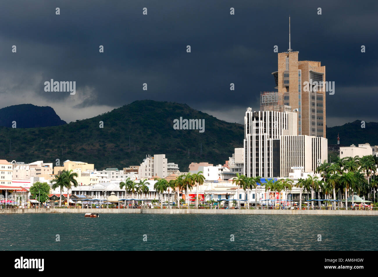 Mauritius island, buildings of the capital Port-Louis view from Caudan ...