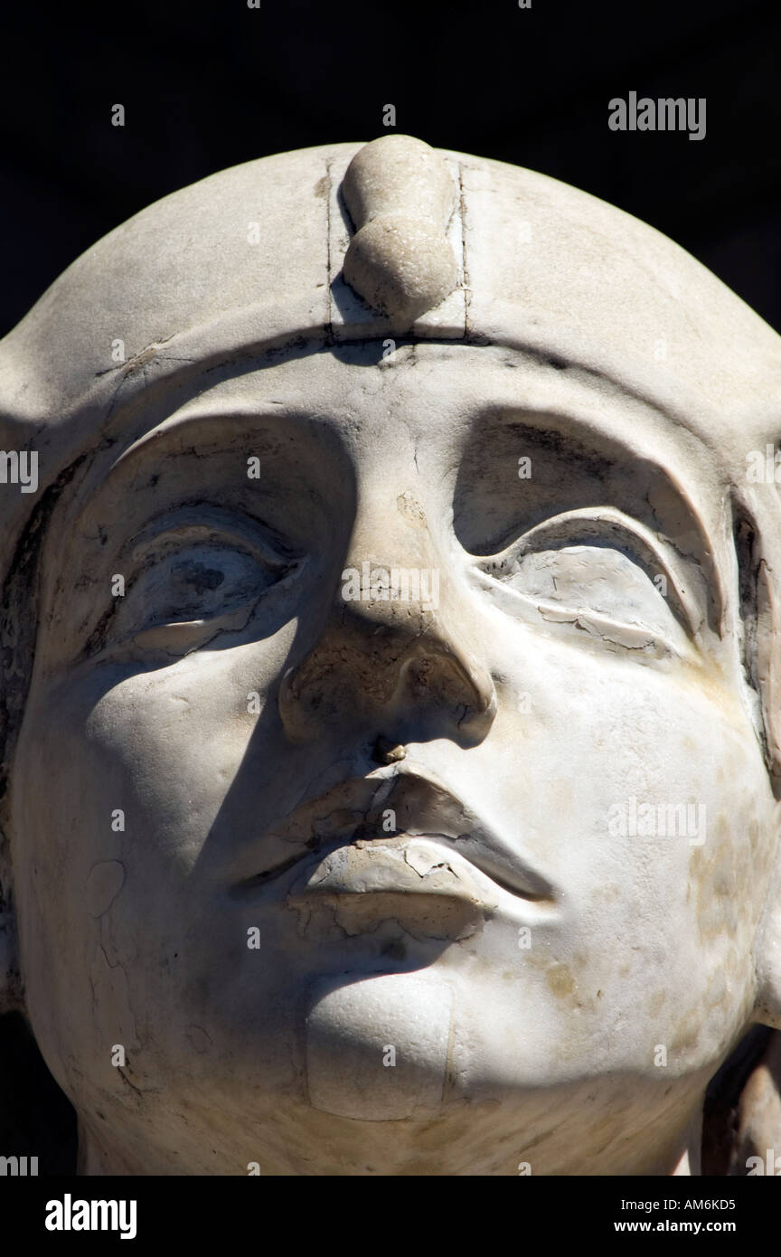 Face of female Egyptian sphinx in front of the Hungarian State Opera ...