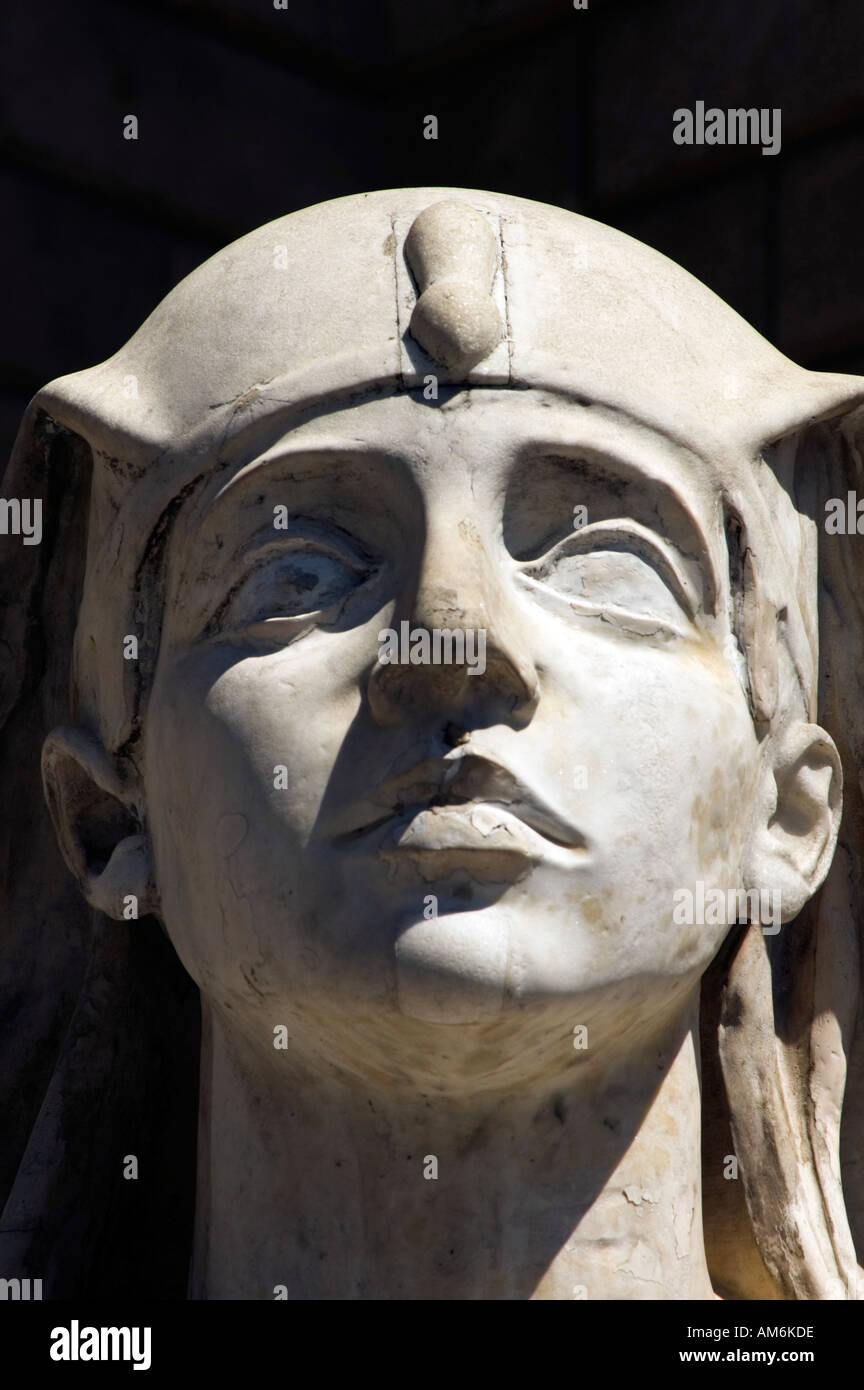 Face of female Egyptian sphinx in front of the Hungarian State Opera ...