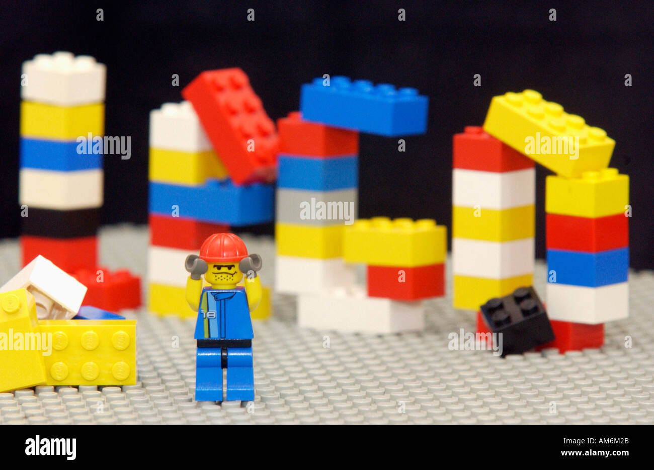 Pile of Lego bricks and a toy figure Stock Photo - Alamy