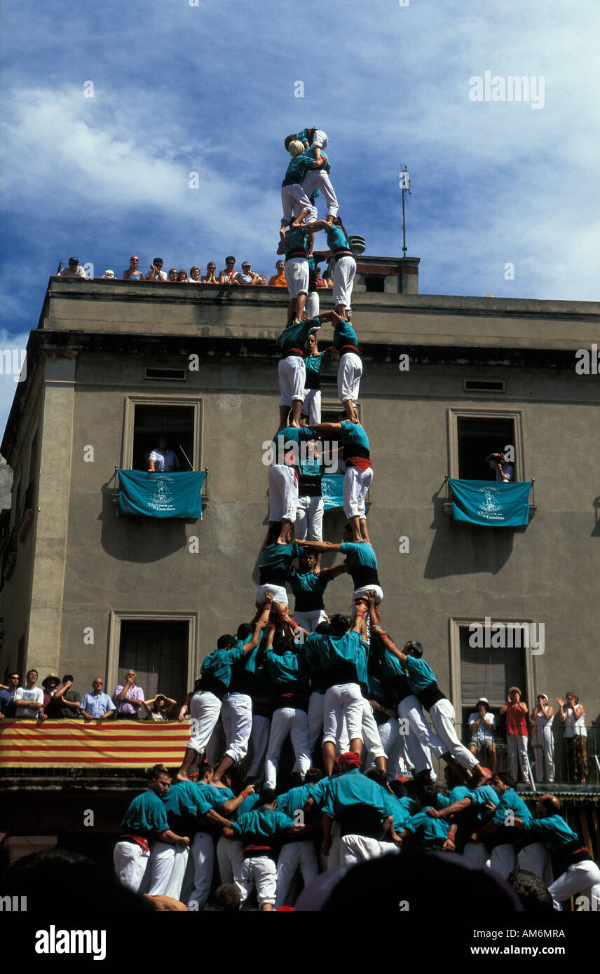 Vilafranca a human tower is about to fall down Stock Photo - Alamy