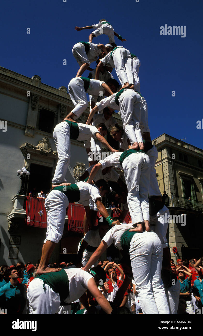 Vilafranca a finished human tower on the central square during the ...