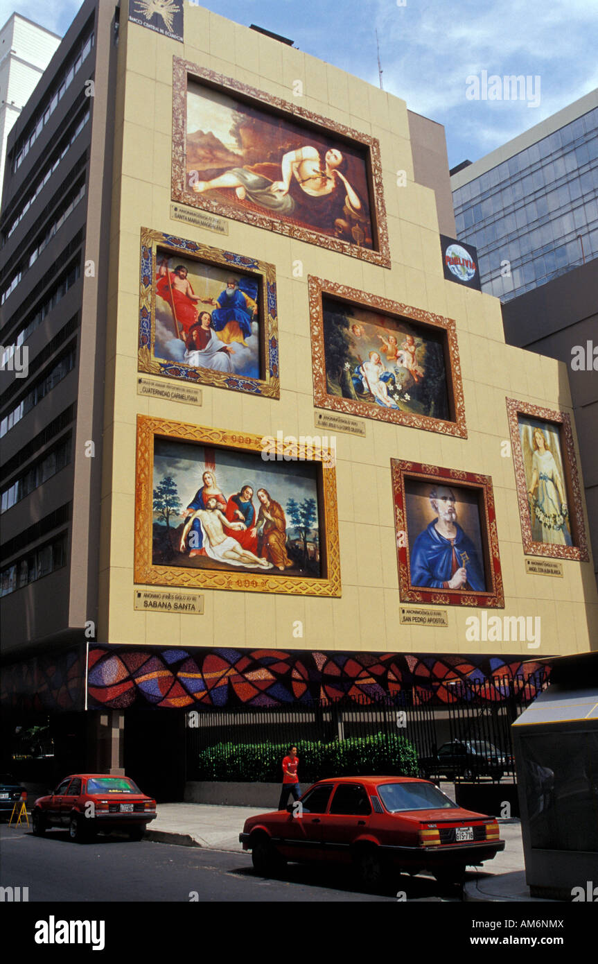 Religious murals on the side of a modern building in Guayaquil, Ecuador ...
