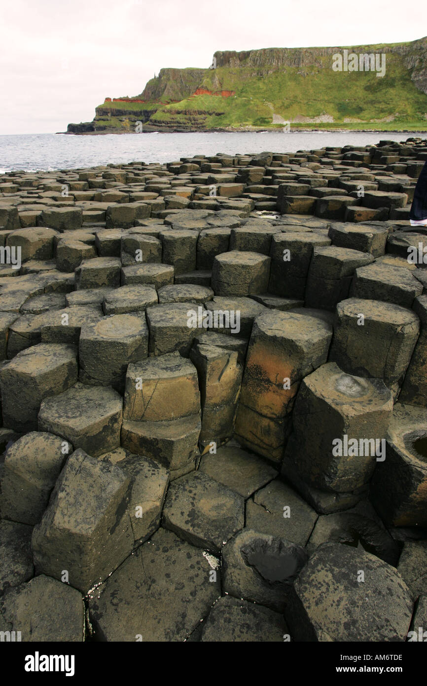 Closeup view of the hexagonal rocks of the Giants Causeway with the ...