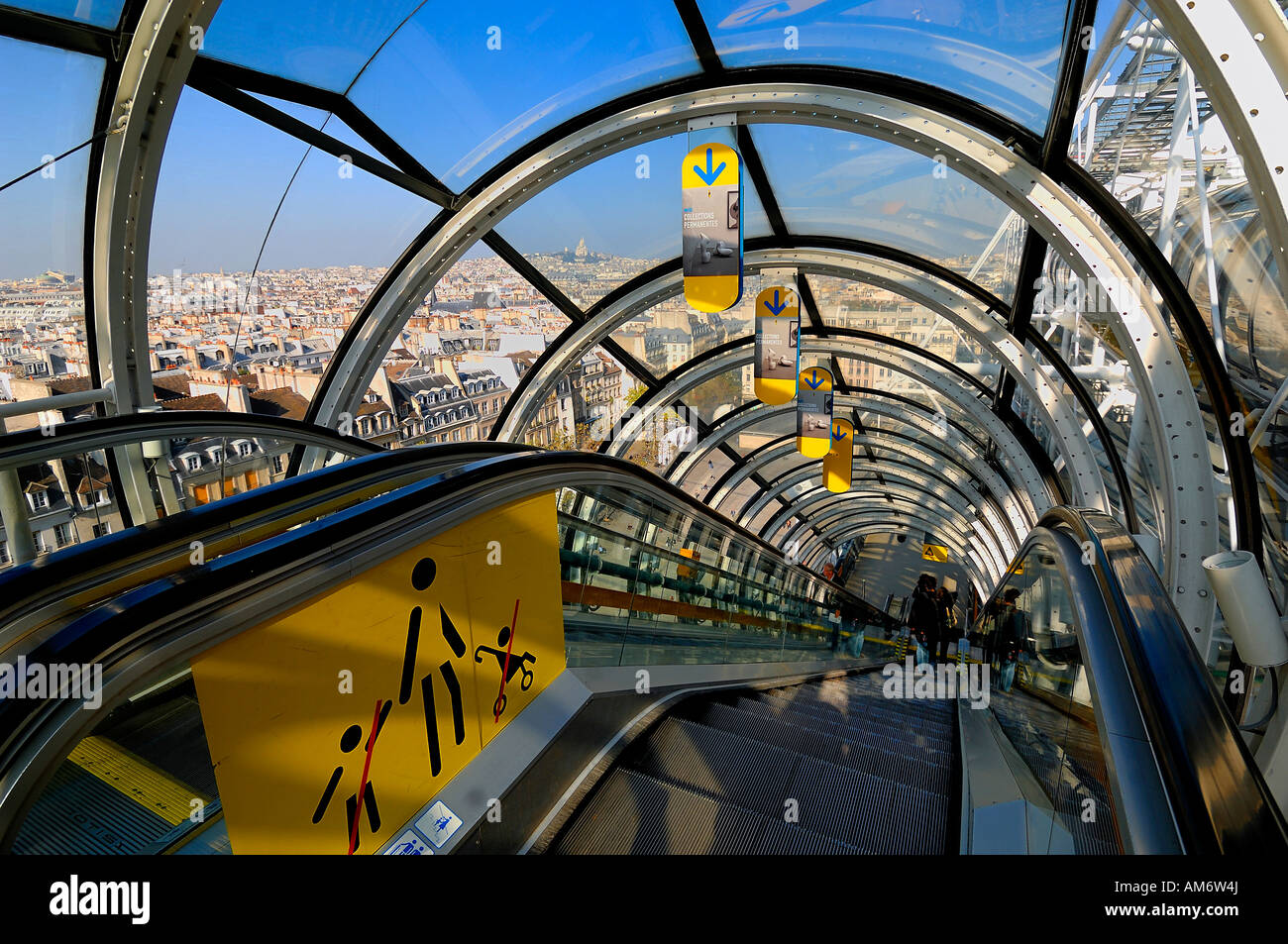 View of an external escalator at the Pompidou Centre, Paris, France ...